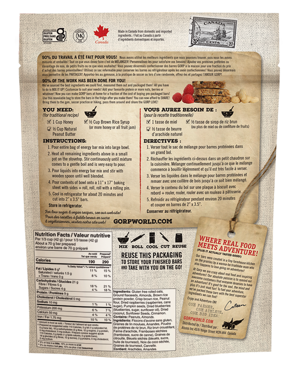 Peanut Butter & Raspberry - Energy Bar Ready Mix - GORP World